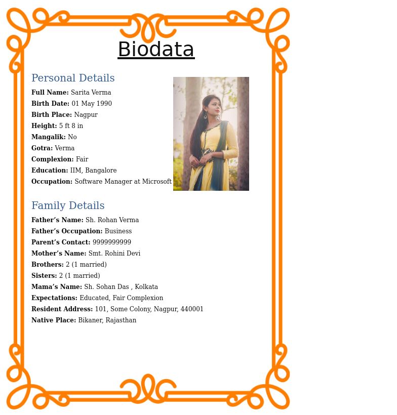 Marriage Biodata Template